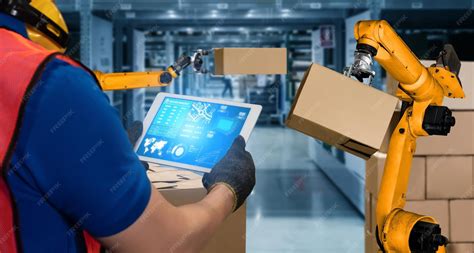 Premium Photo Smart Robot Arm Systems For Innovative Warehouse And Factory Digital Technology