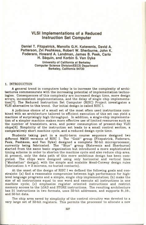[pdf] Vlsi Implementations Of A Reduced Instruction Set Computer