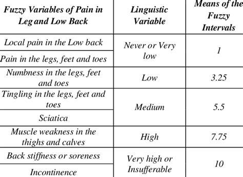 antecedents of fuzzy rules of sop in leg and low back download table