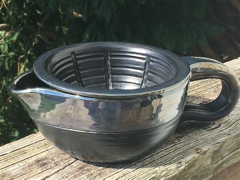 Shaving Scuttle Antique Pewter And Satin Black Etsy