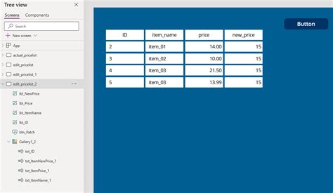 button patches only first row to data source r powerapps
