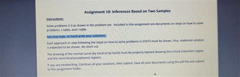solved assignment 10 inferences based on two samples