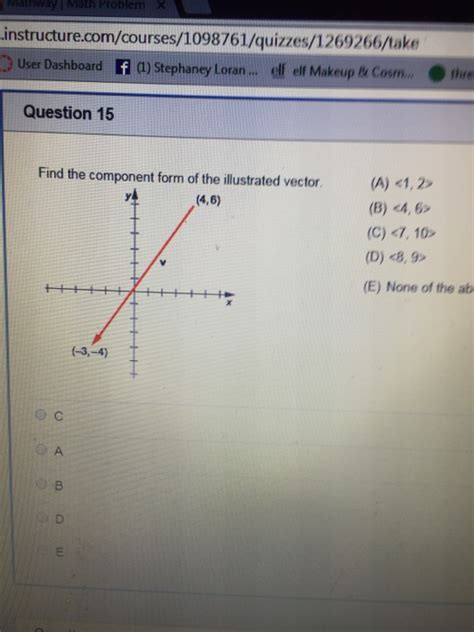 Solved The Component Form Of The Illustrated Vector Chegg Com