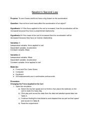 Lab Newtons Second Law Lab Pdf Newton S Second Law Purpose To See If Mass And Force Have A