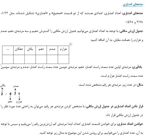 درسنامه فصل پنجم ریاضی پنجم دبستان عددهای اعشاری 2