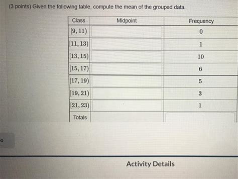 solved 3 points given the following table compute the