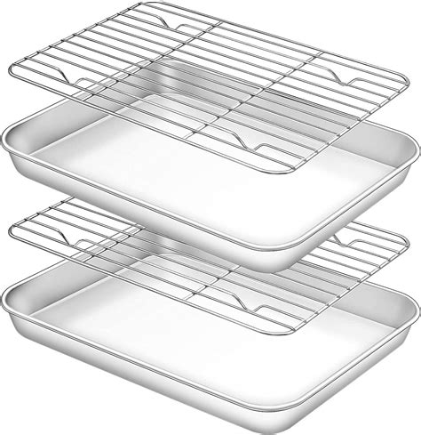 Small Baking Sheet With Cooling Rack Set [2 Baking Sheets 2 Roast Racks] Manss Stainless