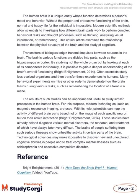 The Brain Structure And Cognition Relationship Free Essay Example