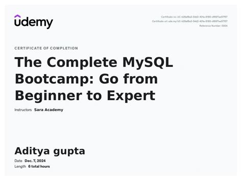 Learningandgrowing Certificate Mysql Aditya Gupta