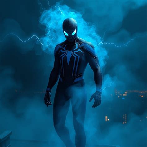 Spider Man In Blue Suit Spider Man Emerge From Neon Haze