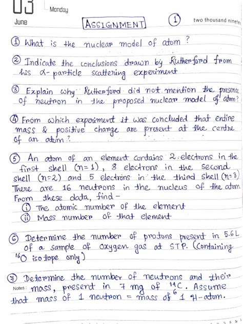 atomic structure assignment pdf