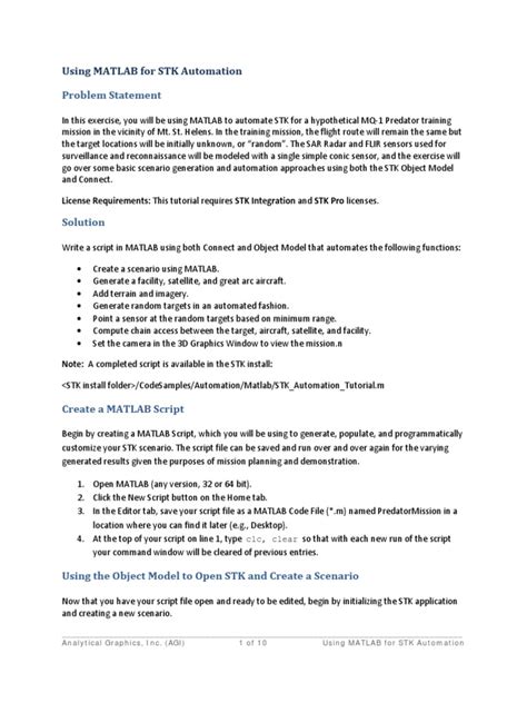 Problem Statement Using Matlab For Stk Automation Download Free Pdf