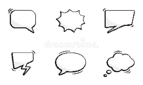 White Retro Pixelated Chat Bubbles In Different Shapes Pixel Art Speech Bubbles Icons Set Stock