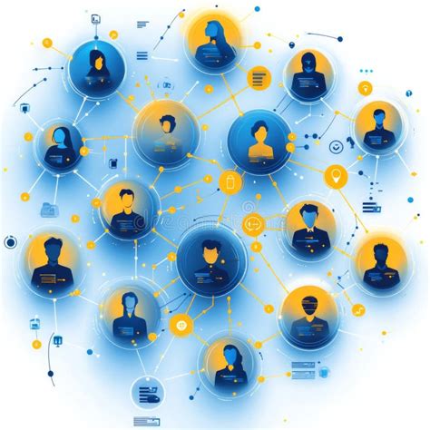 Abstract Network Of Connected Profiles And Data Nodes In Blue And Yellow Stock Image Image Of