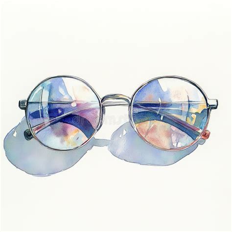 Sunglasses With Reflection On White Background Hand Drawn Watercolor