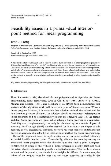 Pdf Feasibility Issues In A Primal Dual Interior Point Method For