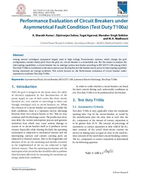 Pdf Performance Evaluation Of Circuit Breakers Under Asymmetrical