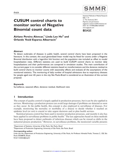 Pdf Cusum Control Charts To Monitor Series Of Negative Binomial Count