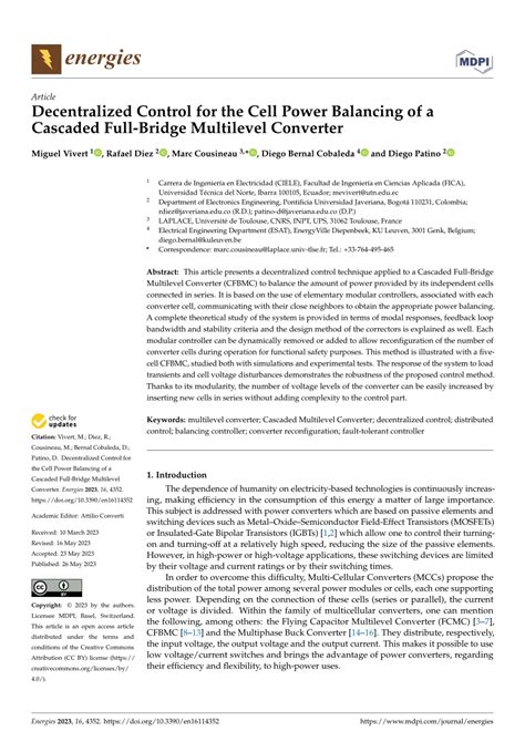 Pdf Decentralized Control For The Cell Power Balancing Of A Cascaded Full Bridge Multilevel