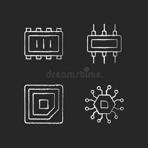 Microcircuits Chalk White Icons Set On Black Background Stock Vector Illustration Of Circuit