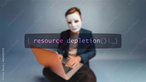 Cybersecurity Concept Resource Depletion On Foreground Screen Hacker Silhouette Hidden With Low