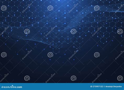 Technology Abstract Lines And Dots Connect Background With Hexagons Hexagon Grid Stock