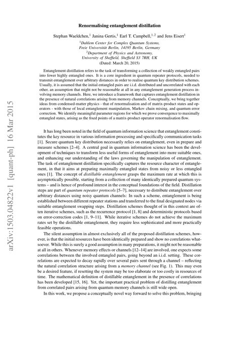 Pdf Renormalizing Entanglement Distillation