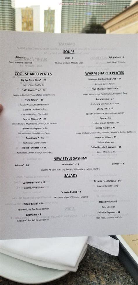 Online Menu Of Yellowtail Japanese Restaurant And Lounge Restaurant Las