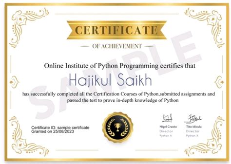 hajikul saikh on linkedin sample python programming certificate from