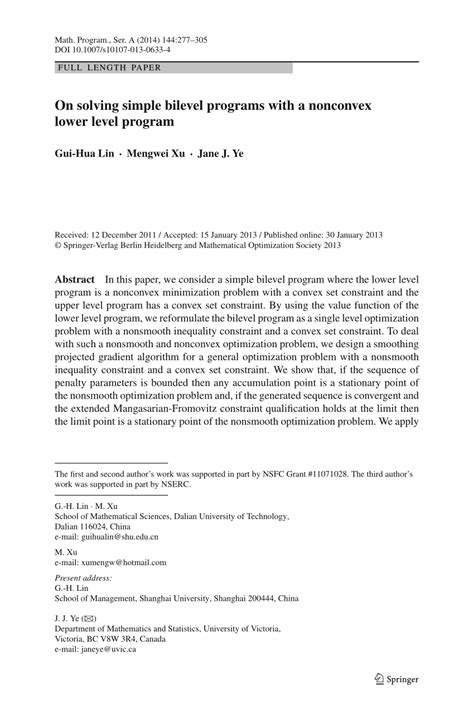 Pdf On Solving Simple Bilevel Programs With A Nonconvex Lower Level