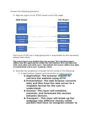 Week Docx Answer The Following Questions O Map The Layers Of The TCP IP Model To The OSI
