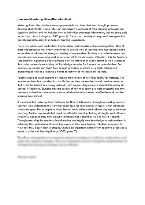 Metacognition Edst1101 Educational Psychology 1 Unsw Thinkswap