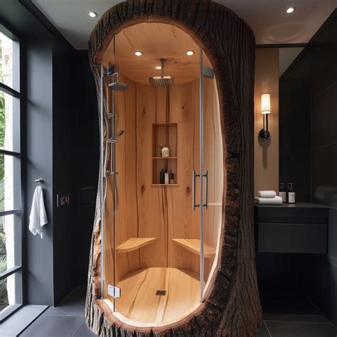 Connect With The Outdoors Experience The Rustic Charm Of Tree Trunk Showers Creative Art AI