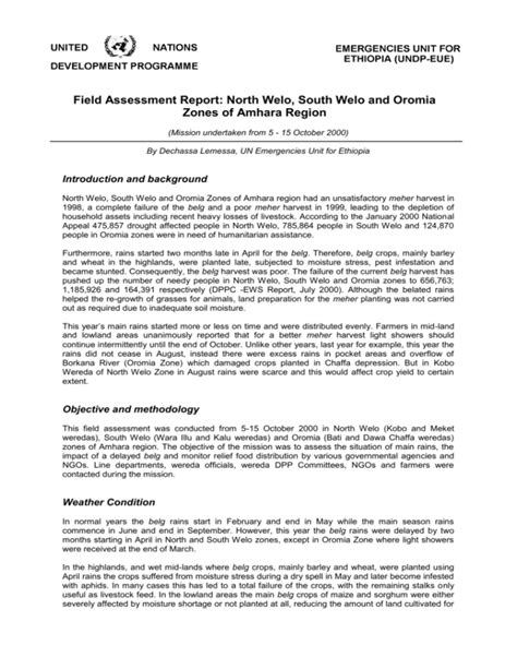 Field Assessment Report North Wello South Wello And Oromia