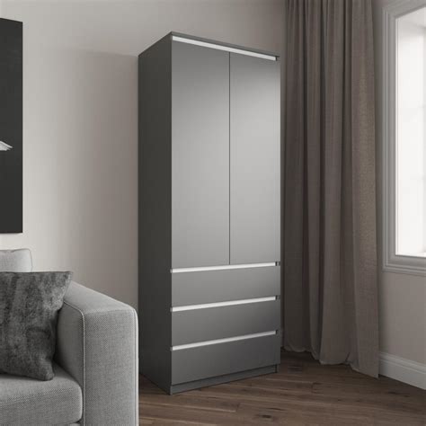 ᐉ Шафа для одягу з полицями R 16 на 3 висувні шухляди фасади без ручок Антрацит Білий • Краща