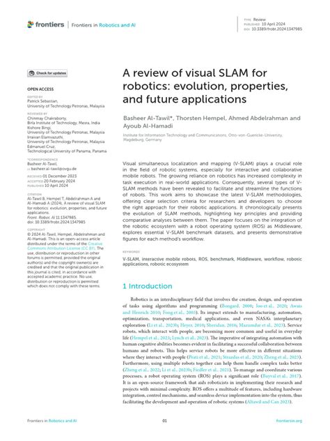 A Review Of Visual Slam For Robotics Evolution Properties And Future Applications Frobt 11