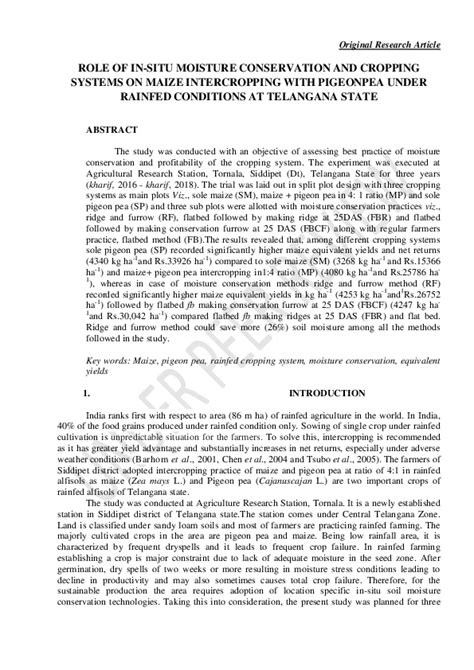 Pdf Role Of In Situ Moisture Conservation And Cropping Systems On
