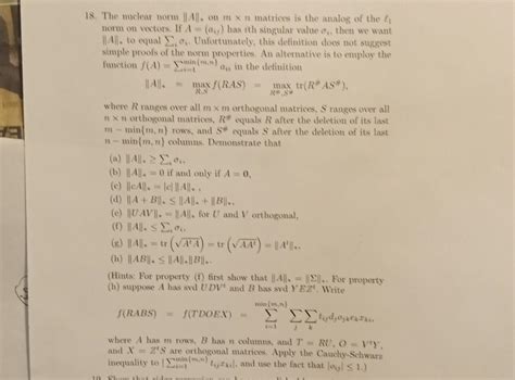 Solved 18 The Nuclear Norm ∥a∥∗ On M×n Matrices Is The