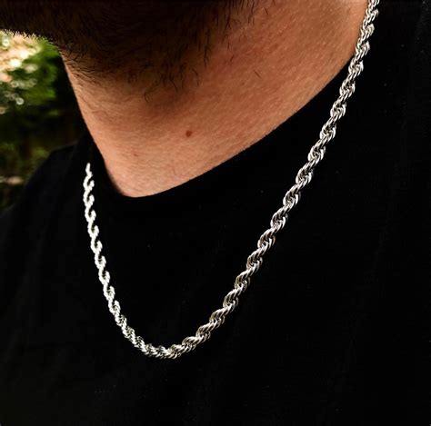 Silver Twisted Rope Chain Mens Silver Rope Chain Necklace Mens