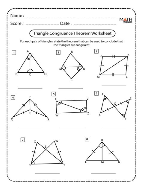Triangle Congruence Theorems Worksheet Pdf