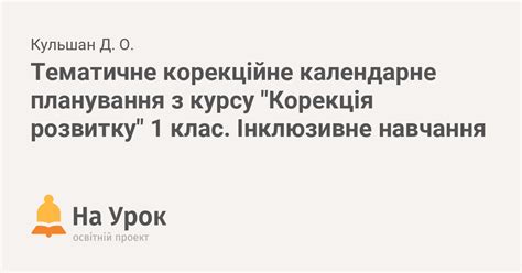 Тематичне корекційне календарне планування з курсу Корекція розвитку 1 клас Інклюзивне навчання