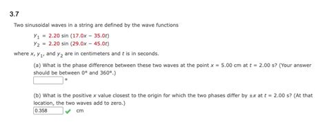 solved two sinusoidal waves in a string are defined by the