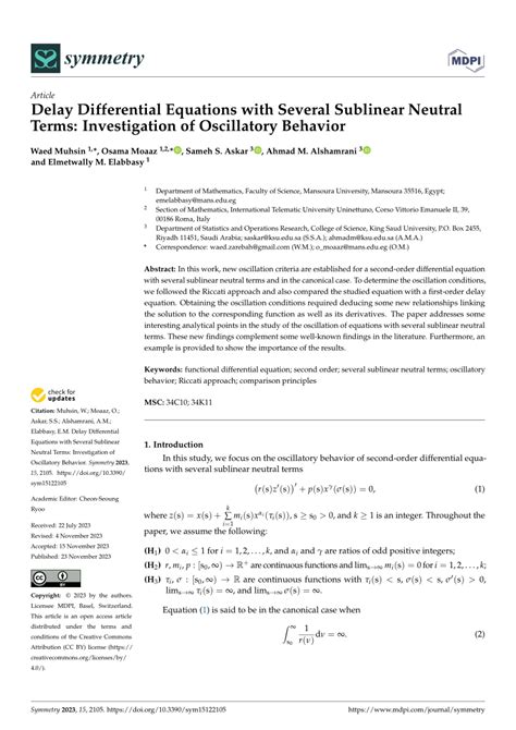 Pdf Delay Differential Equations With Several Sublinear Neutral Terms Investigation Of
