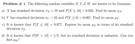 Solved Problem The Following Random Variables X Y Z Chegg