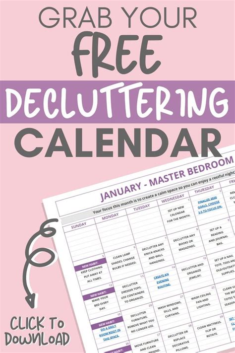 Download Your Free Decluttering Calendar Calendar Organization