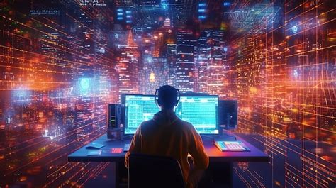 Premium Ai Image Hacker Front Of His Computer Committing Digital