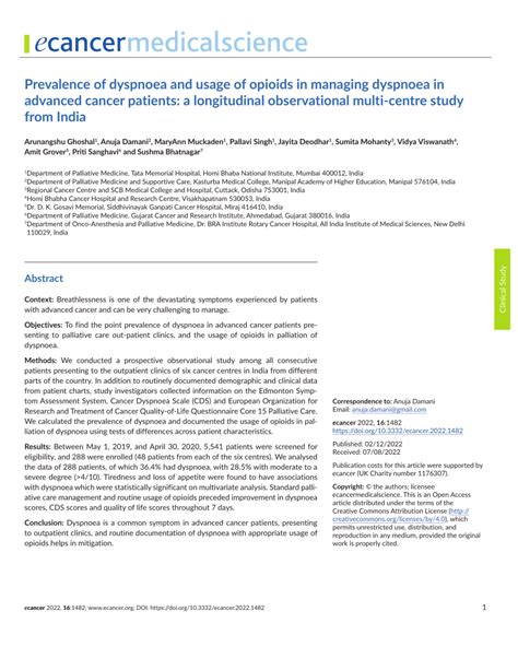 Pdf Prevalence Of Dyspnoea And Usage Of Opioids In Managing Dyspnoea