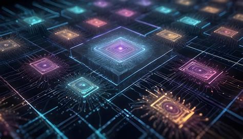 Premium Vector Futuristic Circuit Board With Glowing Colorful Microchips Connected By