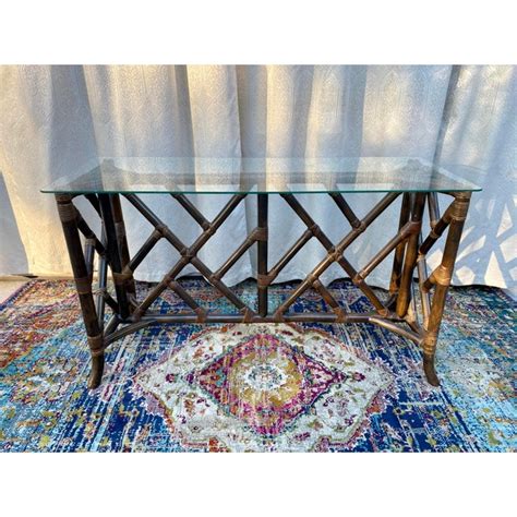 Vintage Rattan Chinese Chippendale Pattern Entry Table Chairish