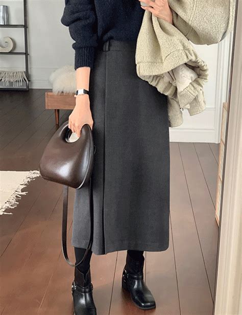 클레어 기모 뒷밴딩 랩 롱 스커트 Sk 2color 에이블리